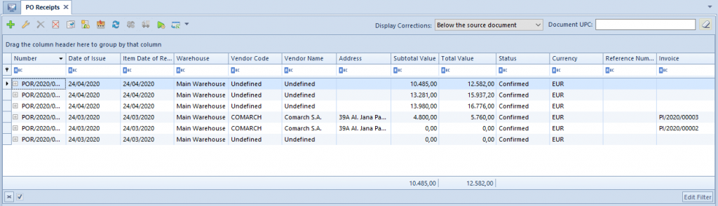 PO receipt – Comarch ERP Standard 2022.1 Knowledge Base