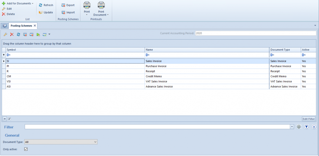 List of posting schemes – Comarch ERP Standard 2022.5 Knowledge Base