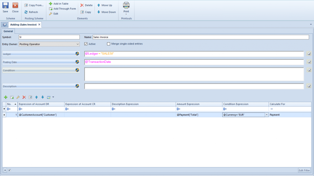 Adding a posting scheme – Comarch ERP Standard 2025.0 Knowledge Base